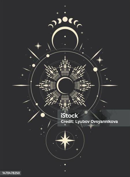 태양의 신비로운 그림 타로 카드 보헤미안 그림 마법 카드 개체 그룹에 대한 스톡 벡터 아트 및 기타 이미지 개체 그룹 검은색 곤충 Istock