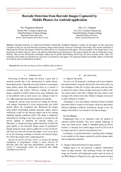 Pdf Barcode Detection From Barcode Images Captured By Mobile Phonesan Android Application