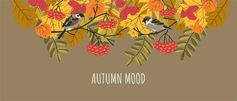 가을 분위기 경계 떨어지는 잎 참새 산 재 플랫 스타일어두운 배경 벡터 일러스트 레이 션 0명에 대한 스톡 벡터 아트 및 기타 이미지 Istock