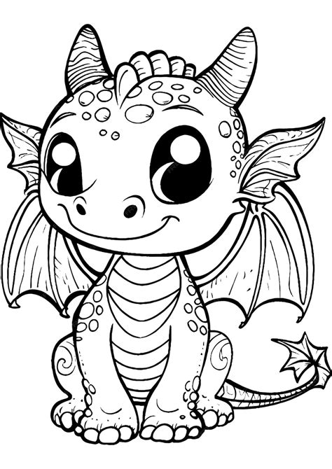 귀여운 카와이 드래곤 컬러링 페이지 귀여운카와이드래곤 라인 아트 드래곤 클로링 페이지 프리미엄 Ai 생성 벡터