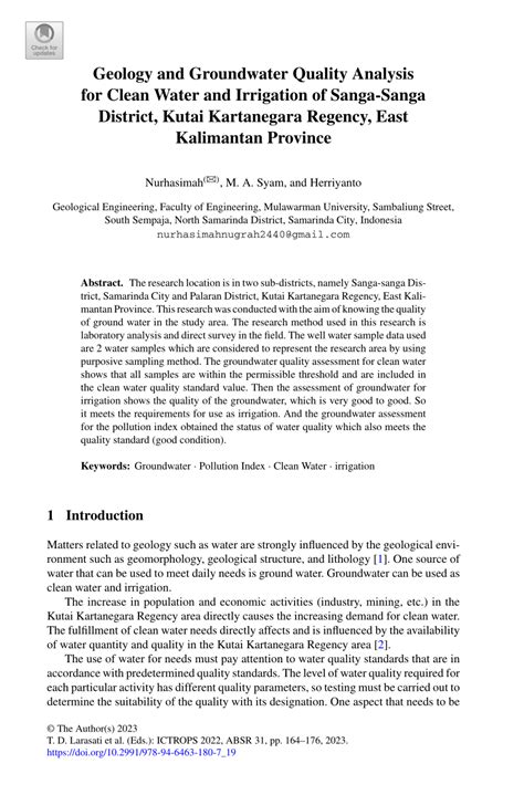 PDF Geology And Groundwater Quality Analysis For Clean Water And Irrigation Of Sanga Sanga