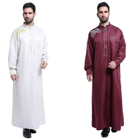 2022 자수 Abaya For Men 이슬람 가운 이슬람 의류 스탠드 칼라 터키모로코아랍두바이 Abaya 드레스 아랍어