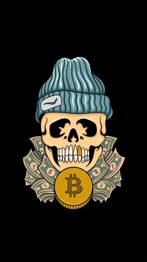 skull bitcoin crypto currency dark black oled artist artwork