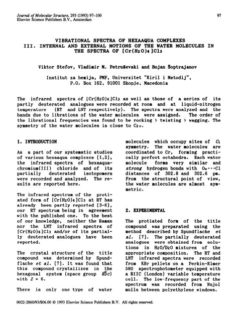 pdf vibrational spectra of hexaaqua complexes iii internal and
