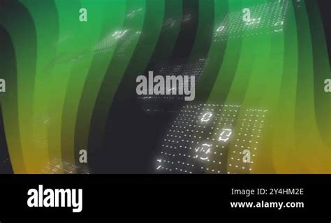 Binary Code And Data Streams Animation Over Green And Yellow Gradient Background Technology