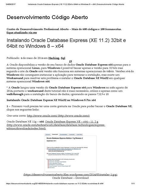 Instalando Oracle Database Express Xe 11 Pdf Windows 8 Microsoft