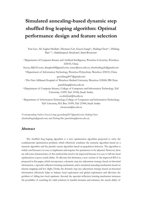 Pdf Simulated Annealing Based Dynamic Step Shuffled Frog Leaping