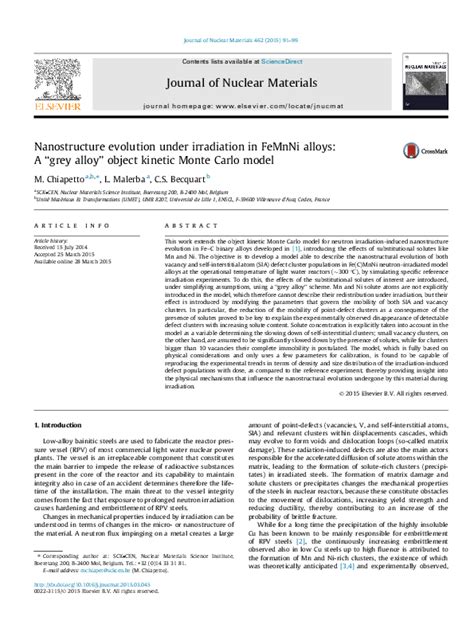 Pdf Nanostructure Evolution Under Irradiation In Femnni Alloys A “grey Alloy” Object Kinetic