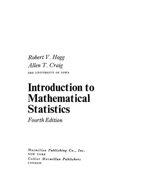 Hogg Craig Mathematical Statistics Pdf