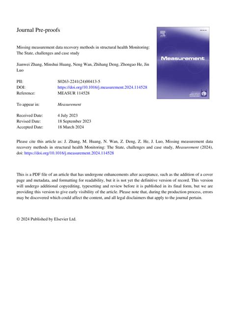 Missing Measurement Data Recovery In Structural Health Monitoring The State And Challenges Pdf