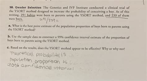 Solved 18 Gender Selection The Genetics And Ivf Institute