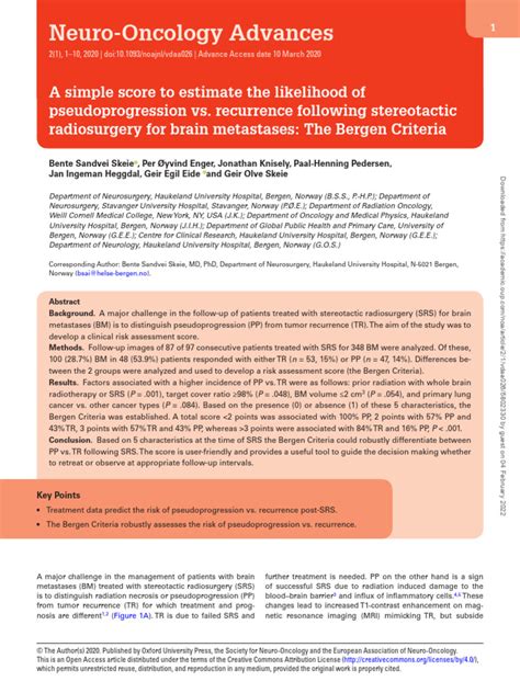 Srs A Simple Score To Estimate The Likelihood Of Pseudoprogression Vs