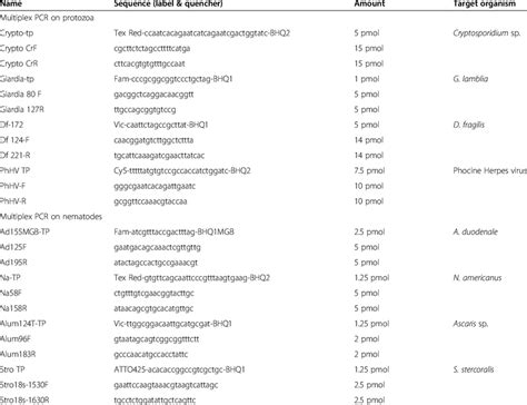 Multiplex Pcr On Protozoa And Nematodes Download Table