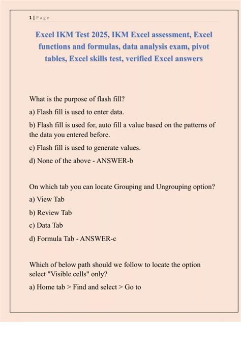 Excel Ikm Test 2025 Ikm Excel Assessment Excel Functions And Formulas