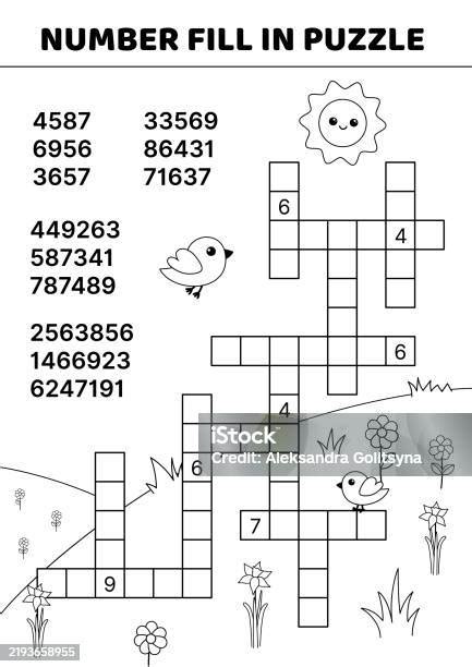 퍼즐에 숫자를 입력합니다 큰 숫자가 있는 흑백 십자말풀이 주의 게임 벡터 숫자에 대한 스톡 벡터 아트 및 기타 이미지 숫자