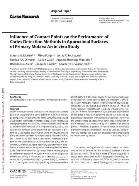 Pdf Influence Of Contact Points On The Performance Of Caries Detection Methods In Approximal