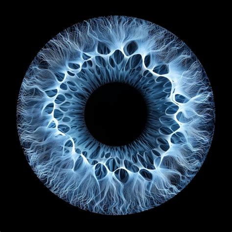 blue eye iris closeup with pupil and iris pattern anatomy illustration