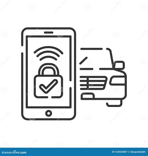 Smart Car Security System Color Line Icon Smartphone Screen Application For Automous Vehicle