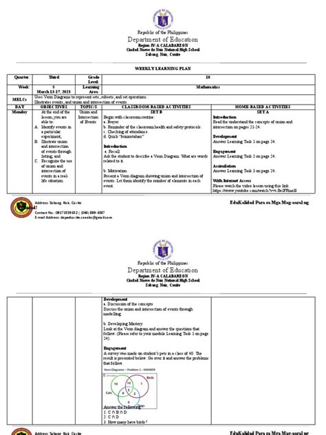 Math 10 Weekly Learning Plan Week 5 Pdf Cognition
