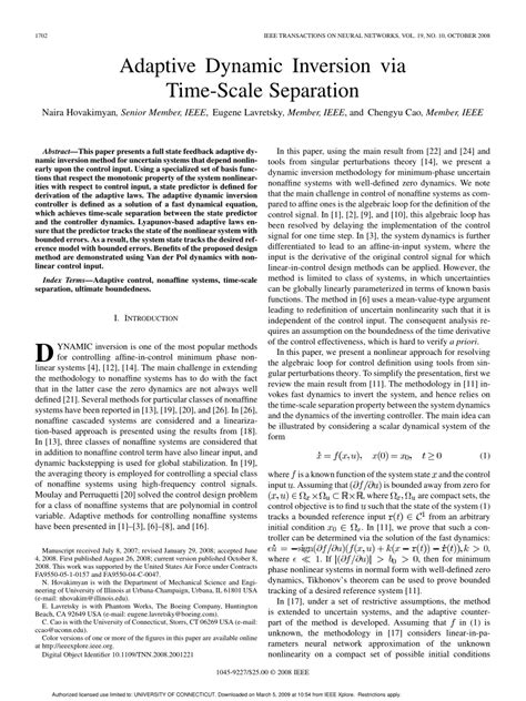Pdf Adaptive Dynamic Inversion Via Time Scale Separation