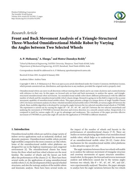 Pdf Front And Back Movement Analysis Of A Triangle Structured Three Wheeled Omnidirectional