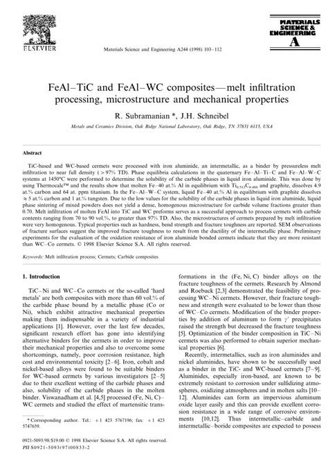 Pdf Feal Tic And Feal Wc Composites—melt Infiltration Processing