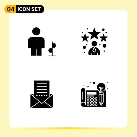 Set Of 4 Vector Solid Glyphs On Grid For Avatar Communication Human Bookmark Envelope Editable