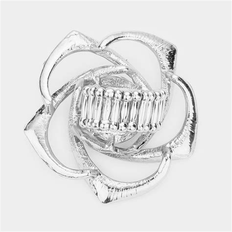 Round Stone Centered Rhinestone Flower Stretch Ring