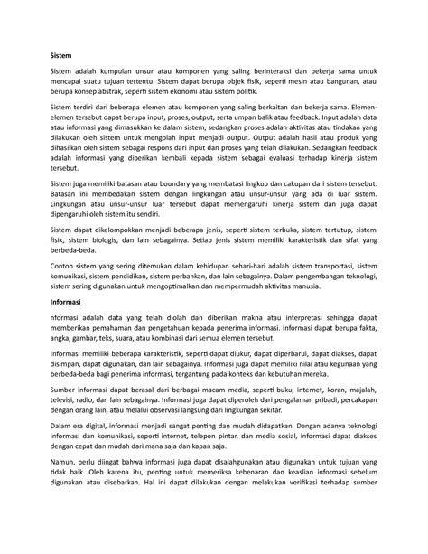 7 Konsep Sistem Dan Sistem Informasi Sistem Sistem Adalah Kumpulan Unsur Atau Komponen Yang