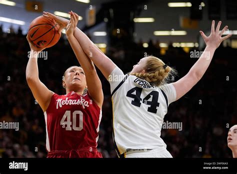 Iowa Forward Addison Ogrady 44 Blocks A Shot By Nebraska Center