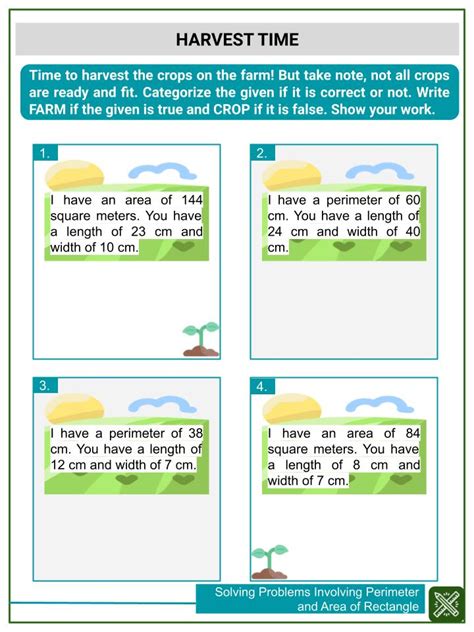 Solving Word Problems Involving Perimeter Area Of Rectangle Worksheets