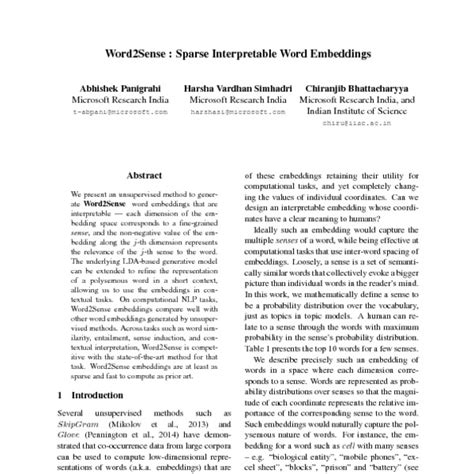 Word2sense Sparse Interpretable Word Embeddings Acl Anthology