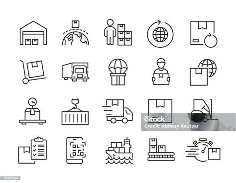 배달 배포 창고 선적 가는 선 아이콘입니다 편집 가능한 획 웹사이트 마케팅 디자인 로고 앱 템플릿 Ui 등 벡터 그림입니다 날씬한에 대한 스톡 벡터 아트 및 기타 이미지