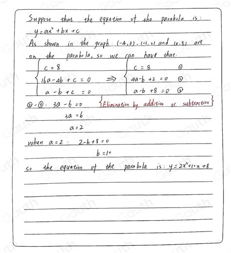 solved determine the equation of the parabola whose graph is given