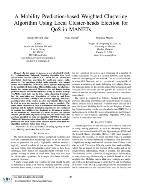 Pdf A Mobility Prediction Based Weighted Clustering Algorithm Using