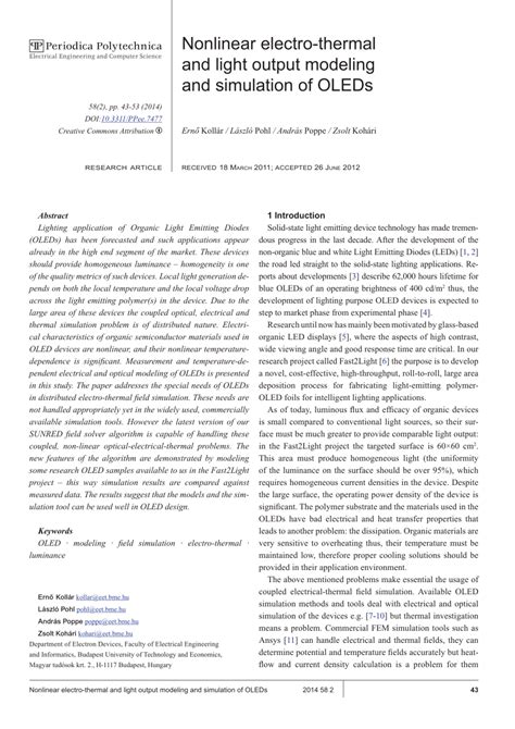 Pdf Nonlinear Electro Thermal And Light Output Modeling And Simulation Of Oleds