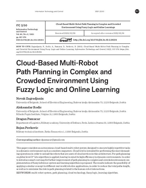 Pdf Cloud Based Multi Robot Path Planning In Complex And Crowded