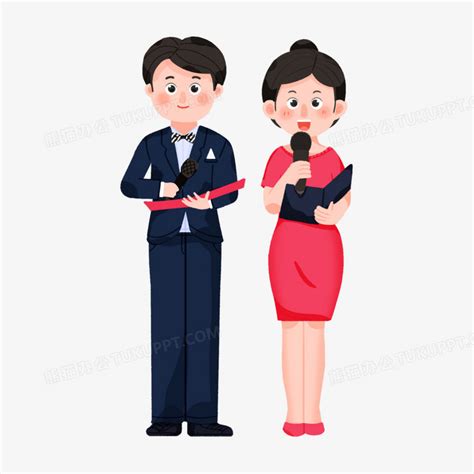 手绘双人男女主持朗诵PNG图片素材下载 朗诵PNG 熊猫办公