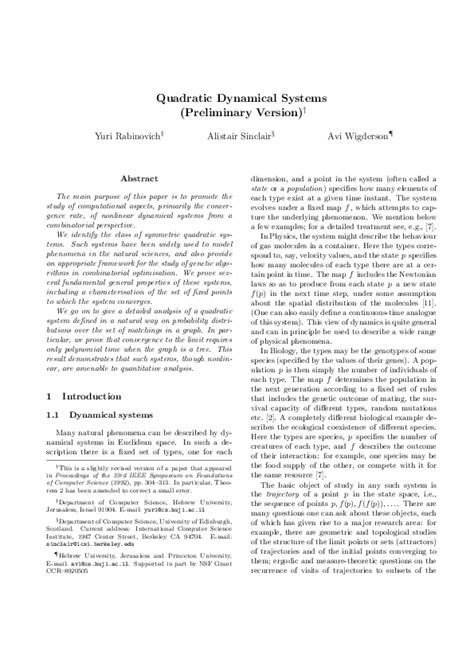 Pdf Quadratic Dynamical Systems