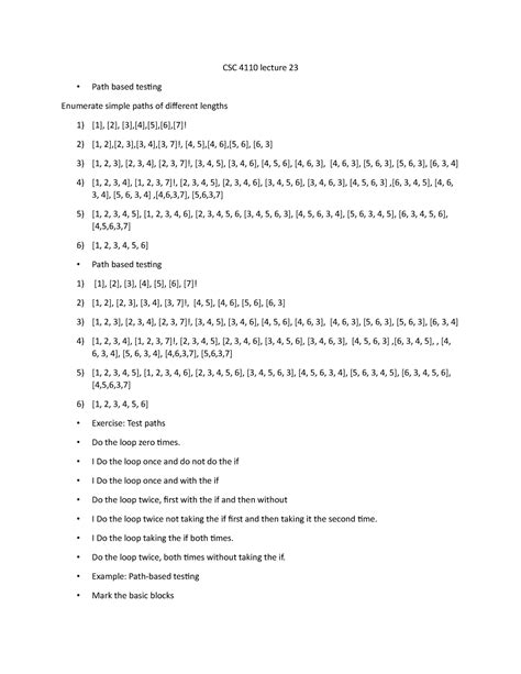 Csc 4110 Lecture 23 Csc 4110 Lecture 23 Path Based Testing Enumerate