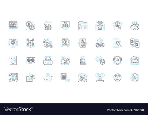 Blockchain Technology Linear Icons Set Royalty Free Vector