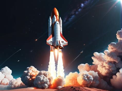 Premium Photo Abstract Rocket Launch Digital Spaceship Flying Up Into Outer Space Business