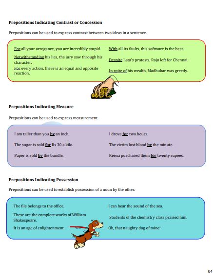 CBSE Class English Grammar Prepositions Worksheets