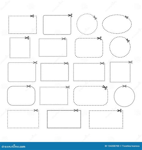 Dashed Rectangle Shape With Scissors Cutting Outline Shape Cutout Template Figure For Voucher