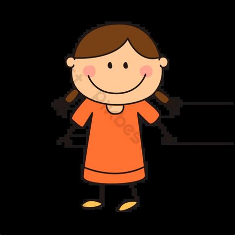 귀여운 소녀 만화 오렌지 드레스 일러스트 Png Eps 무료 다운로드 Pikbest