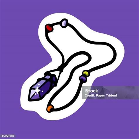 마법의 결정 구슬이 있는 난해한 펜던트 비밀 부적 보석이 달린 부적 끈에 보석 보석이 장식된 마녀 목걸이 액세서리 고립 된 평면 만화 벡터 일러스트 레이 션 0명에 대한