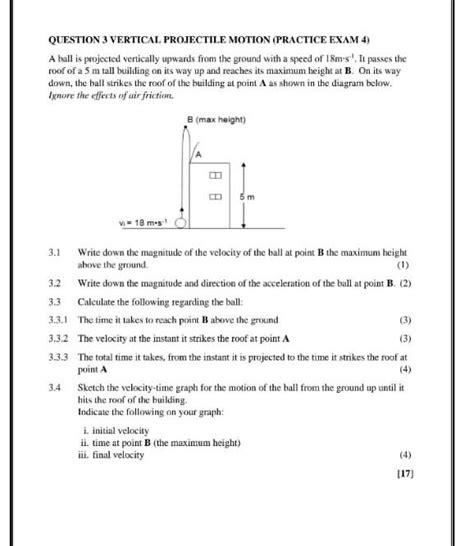 Solved Question 3 Vertical Projectile Motion Practice Exam