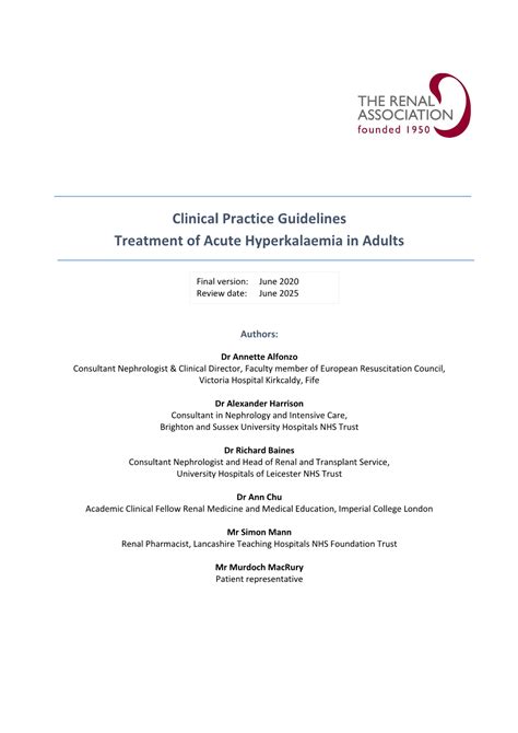 Clinical Practice Guidelines Treatment Of Acute Hyperkalaemia In
