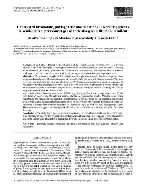 Pdf Contrasted Taxonomic Phylogenetic And Functional Diversity Patterns In Semi Natural