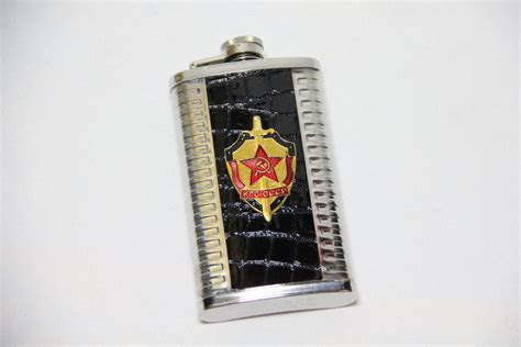 Vintage Soviet Army Military Flask With A Badge 6 Oz Stainless Steel